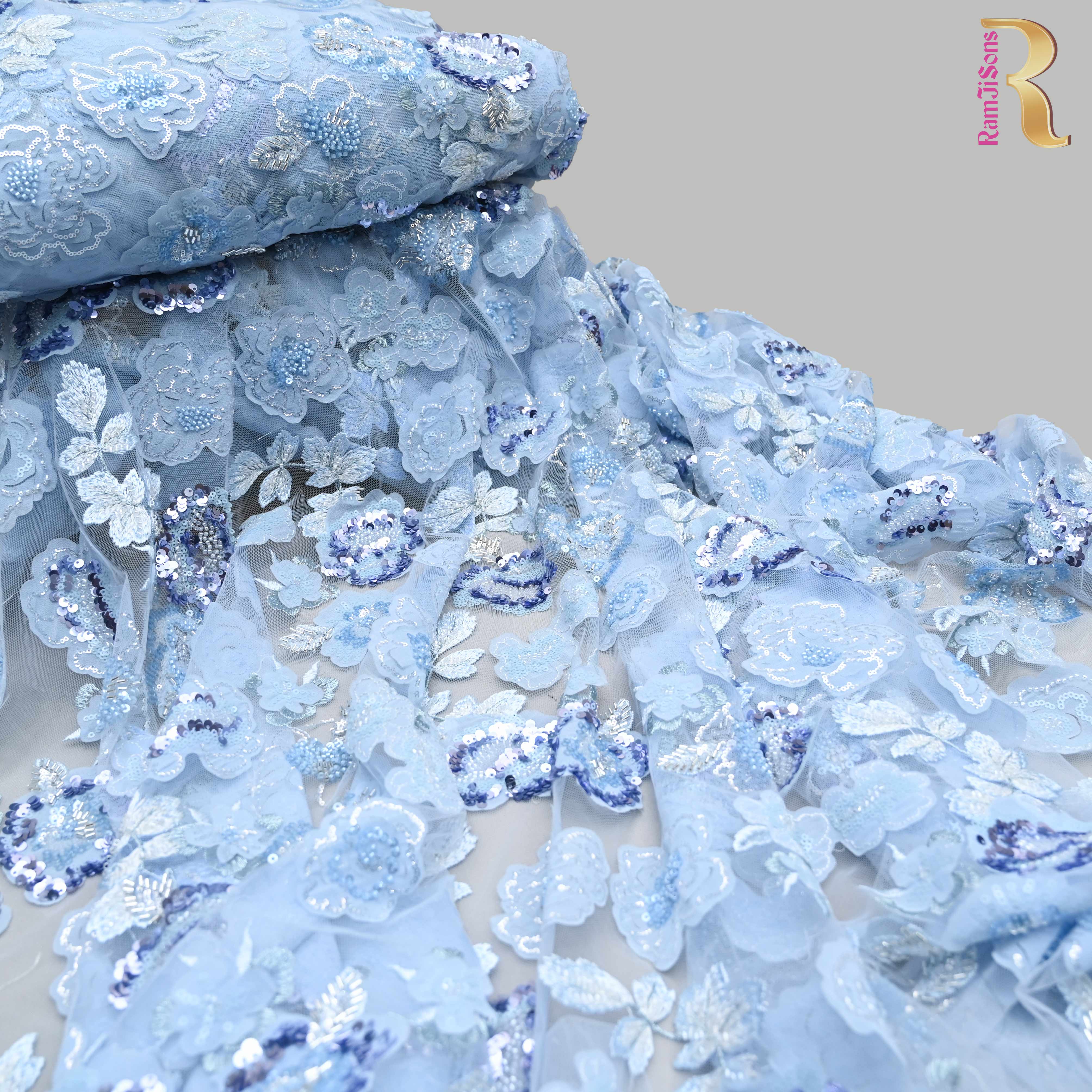 Sky Blue Net Imported Embroidery Fabric| 27T75-4 – Ramji Sons