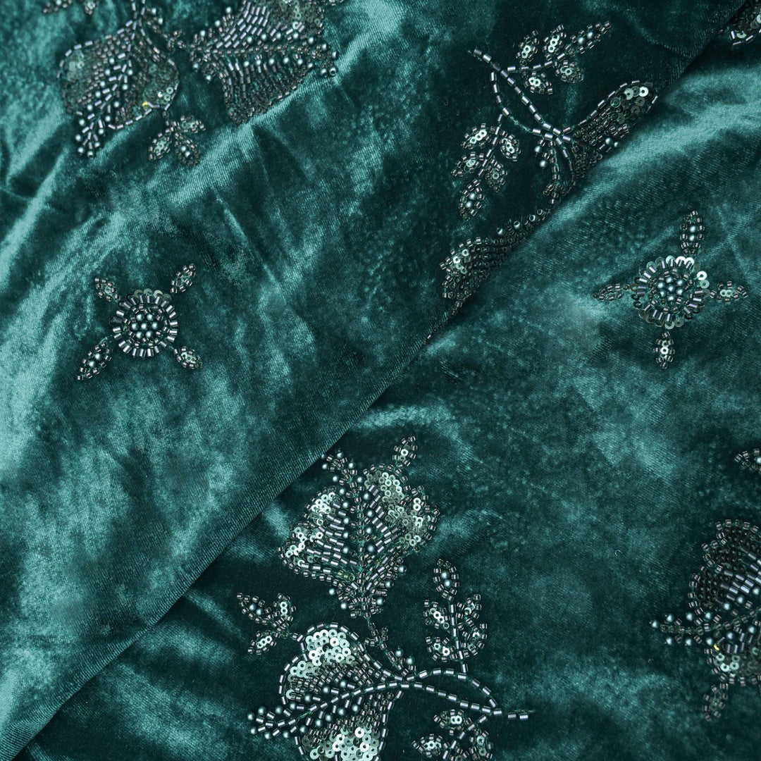 Velvet Dark Green Cutdana Embroidery Fabric..| 1038-885DG – ramjisons